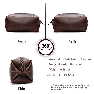 LUXEORIA Premium Leather Small Toiletry Bags for Men and Women, Genuine Leather Dopp Kit and Shaving Bag for Men, Travel Cosmetic Bag for Women's and Men's, Dark Brown