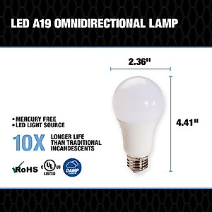 Topaz LED Light Bulb, A19, Omnidirectional, 15W, 3000K Dimmable