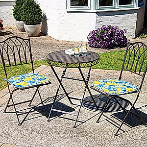 TWLEAR Indoor/Outdoor Chair Cushions 16x17 inch, Patio Chair Pads with Ties, All Weather Seat Cushions for Patio Funiture Home Garden Chair Use, Set of 2, Lemon Blossom Blue