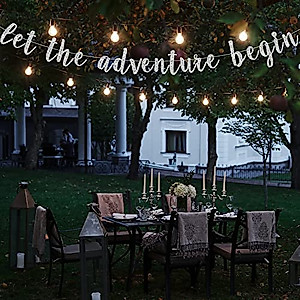 Let The Adventure Begin Banner, Retirement, Graduation, Bridal Shower, Wedding, Farewell Party Decorations, Travel Themed Baby Shower Hanging Bunting Supplies, Pre-strung, Silver Glitter