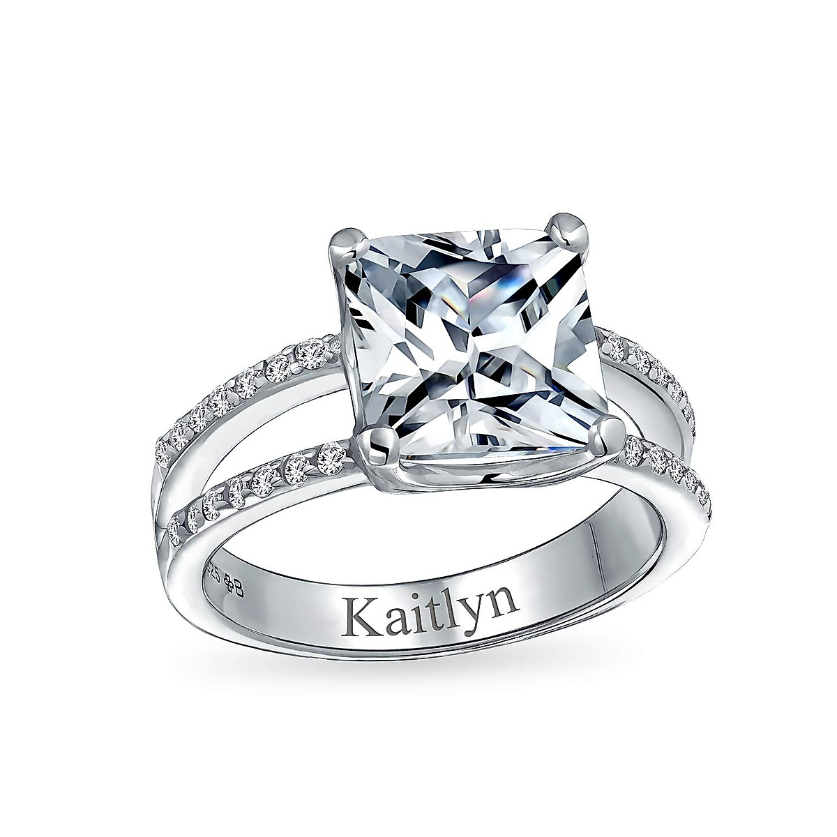 3CT Square Princess Cut AAA CZ Engagement Ring For Women Cubic Zirconia Split Pave Shank Band 925 Sterling Silver