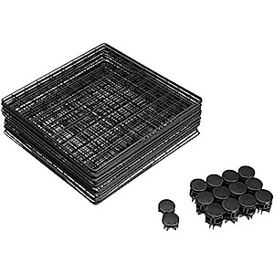 Amazon Basics 6-Cube Wire Grid Storage Shelves, 14" x 14" Stackable Cubes, Black & Amazon Basics Collapsible Fabric Storage Cubes Organizer with Handles, Gray - Pack of 6