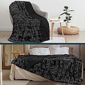 PAVILIA Soft Fuzzy Faux Fur Bed Blanket, Queen Tie-Dye Black, Fluffy Furry Warm Sherpa Blanket Fleece Throw for Bed, Sofa, Couch, Decorative Shag Plush Comfy Thick Throw Blanket, 90x90