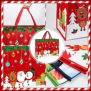 Aliceset 6 Pcs Extra Large Christmas Gift Bags 22 x 17 Inch Reusable Non Woven Jumbo Tote with Handle for Xmas Gift Wrapping(Cute)