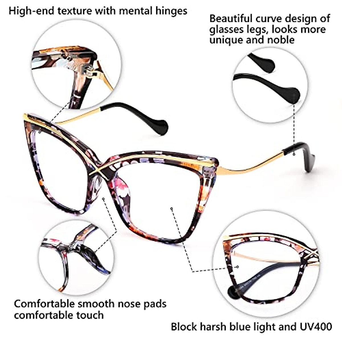 FEISEDY Women Oversized Square Blue Light Blocking Glasses Anti Eyestrain Cat Eye Fashion Eyewear B2956