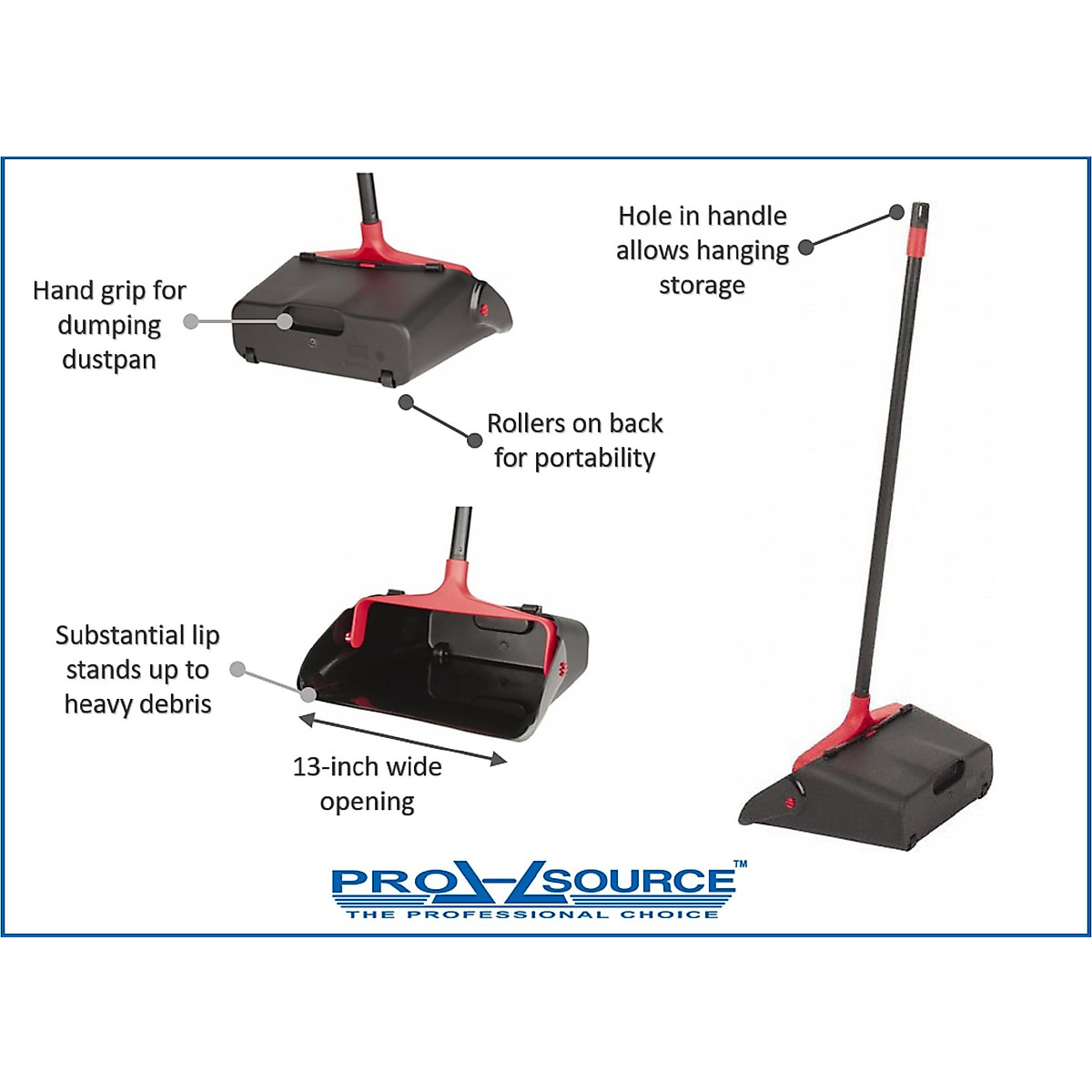 PRO SOURCE Commercial Upright Plastic-Body Dustpan with Wheels