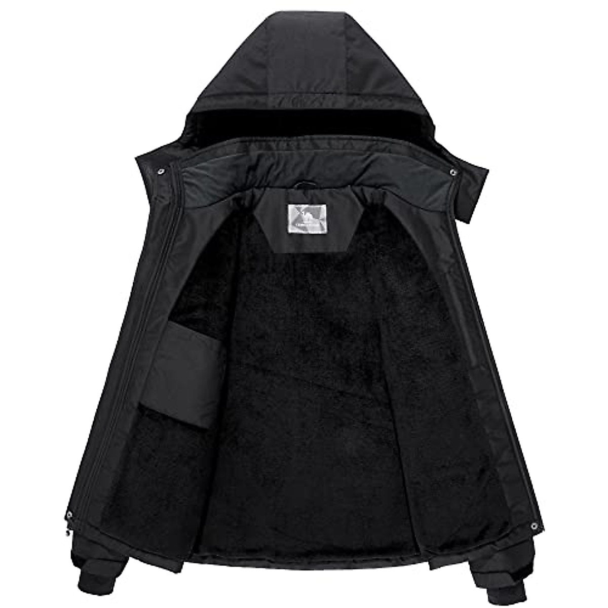 CAMEL CROWN Women's Ski Jacket Waterproof Warm Winter Snow Coat Hooded Mountain Outdoor Windbreaker Windproof Jacket Black M