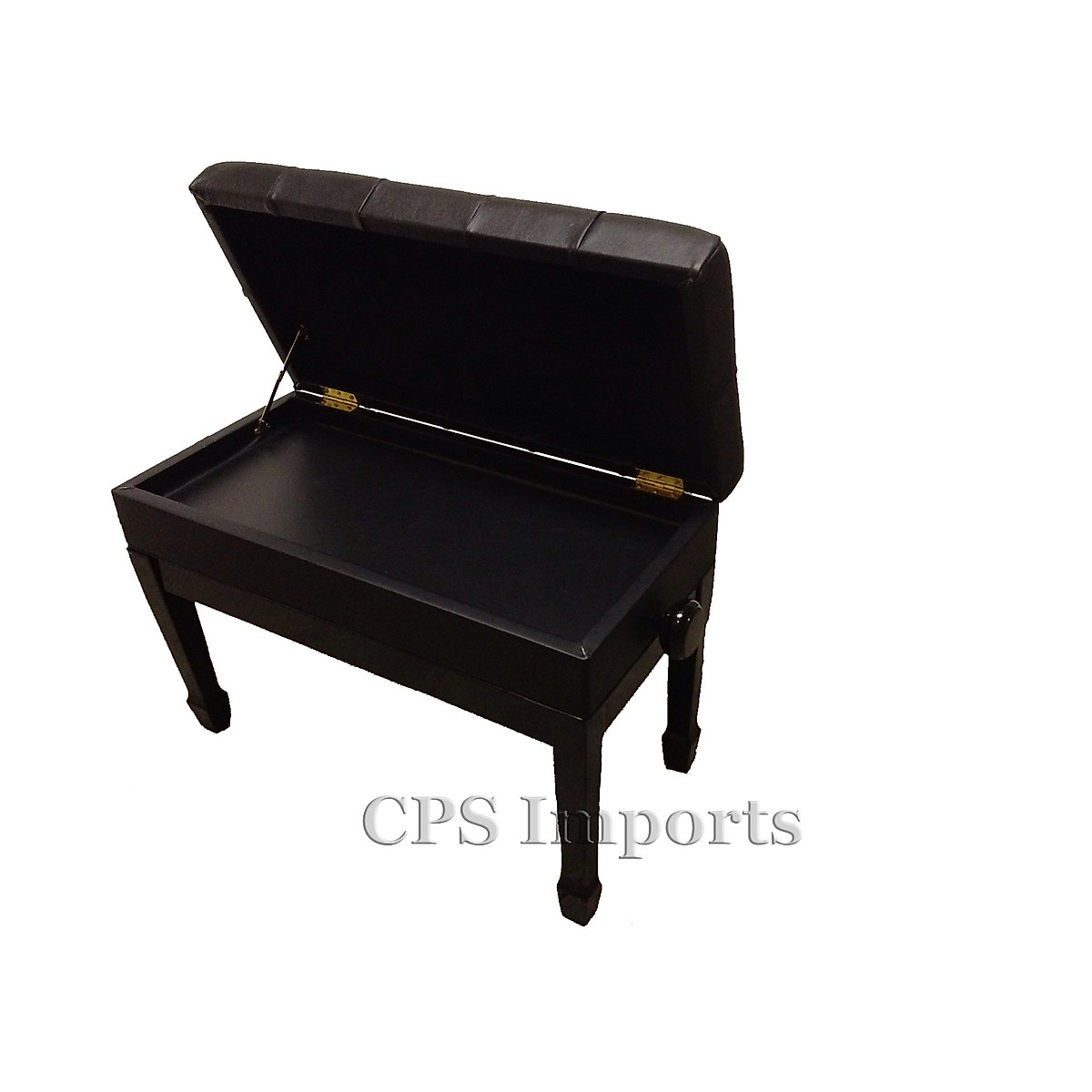 CPS Imports Genuine Leather Adjustable Duet Size Artist Piano Bench Stool in Ebony with Music Storage
