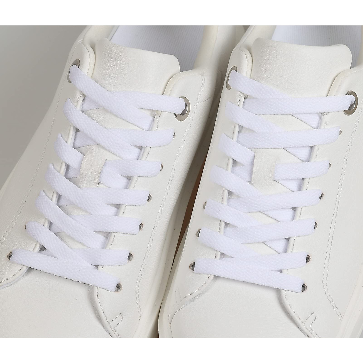 Handshop Flat Shoelaces 5/16" - Shoe Laces Replacements For Sneakers and Athletic Shoes Boots White 114cm