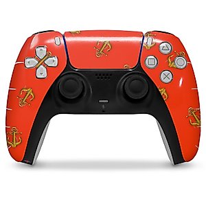 WraptorSkinz Skin Wrap compatible with Sony PS5 DualSense Controller Anchors Away Red (CONTROLLER NOT INCLUDED)