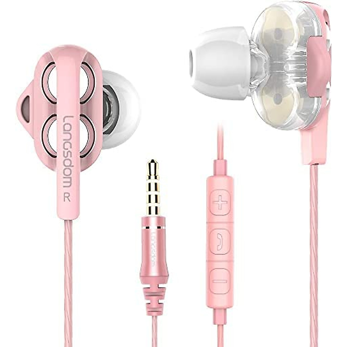 Earphones Wired in Ear Noise CANCELING with MICPHONE Crystal Clear Soun Compatible with Android MP3/MP4 (Rose Pink)