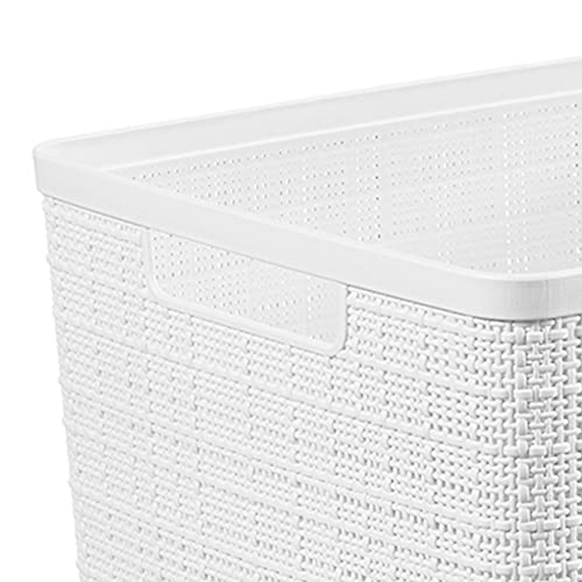 Curver Set of 4 Jute Large Decorative Plastic Organization and Storage Baskets Perfect Bins for Home Office, Closet Shelves, Kitchen Pantry and All Bedroom Essentials, White, 4