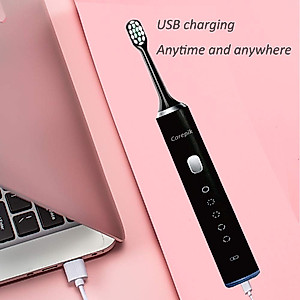 Carepik Electric Toothbrush with Smart Timer Whitening, Powerful Sonic Cleaning,Dentists Recommend,5 Modes, 4 Duponts Brush Heads,Ultra Sonic 33,000 VPM Motor, 4 Hr Charge(Black)