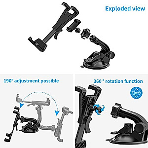 XWXELEC Tablet Holder for Car Windshield/Dashboard/Air Vent Mount, Suciton Cup Tablet Stand, 360° Rotation, for iPad Pro /9.7/11/10.5/Air/Mini 6 5 4, Samsung Galaxy Tab, 6"-10.5" Tab Tablets