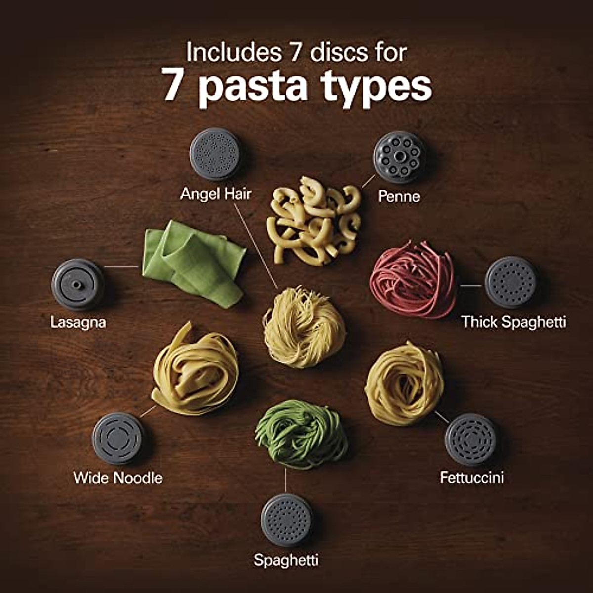 Hamilton Beach Electric Pasta Maker & Noodle Machine with 7 Molds for Spaghetti & Fettucine and More, Makes 2-3 Servings in 15 Minutes, White (86650)