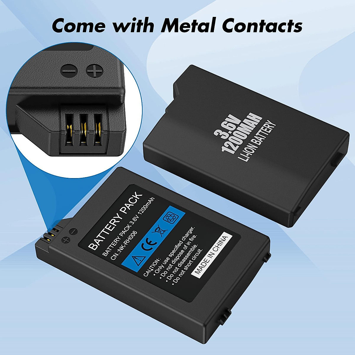 KEKUCULL 2Pcs Rechargeable Battery Real Capacity 1200mAh Lithium Ion Battery Pack Replacement for PSP-2000, PSP-2001, PSP-3000, PSP-3001, PSP-3002, PSP-3004, PSP Lite, and PSP Slim Console