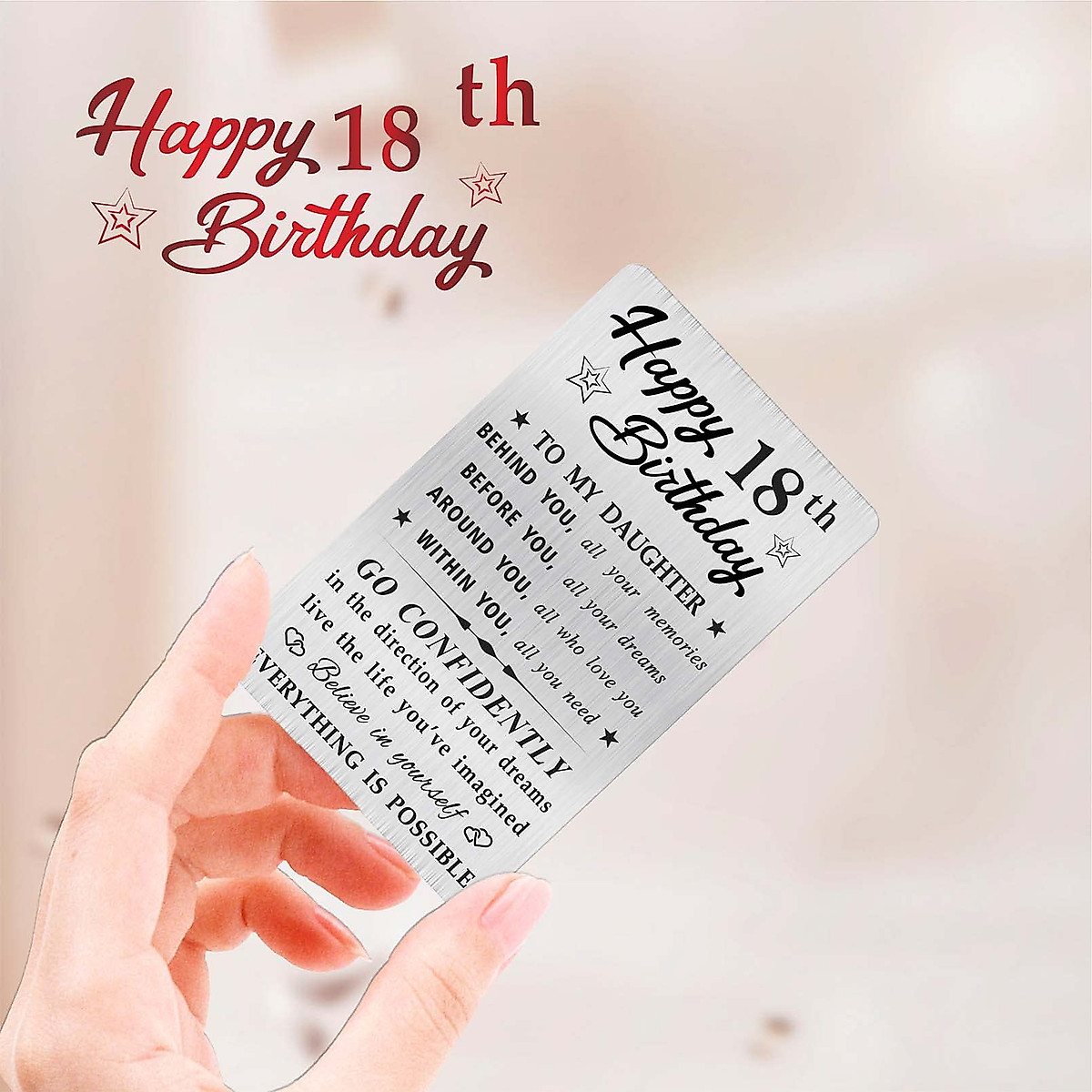MOQIYXL 18th Birthday Card for Daughter, 18 Year Old Gifts for Daughter Engraved Wallet Card