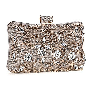 Tanpell Womens Crystal Evening Clutch Bag Rhinestone Wedding Handbag Purse for Bridal Prom Cocktail Party (Champagne)