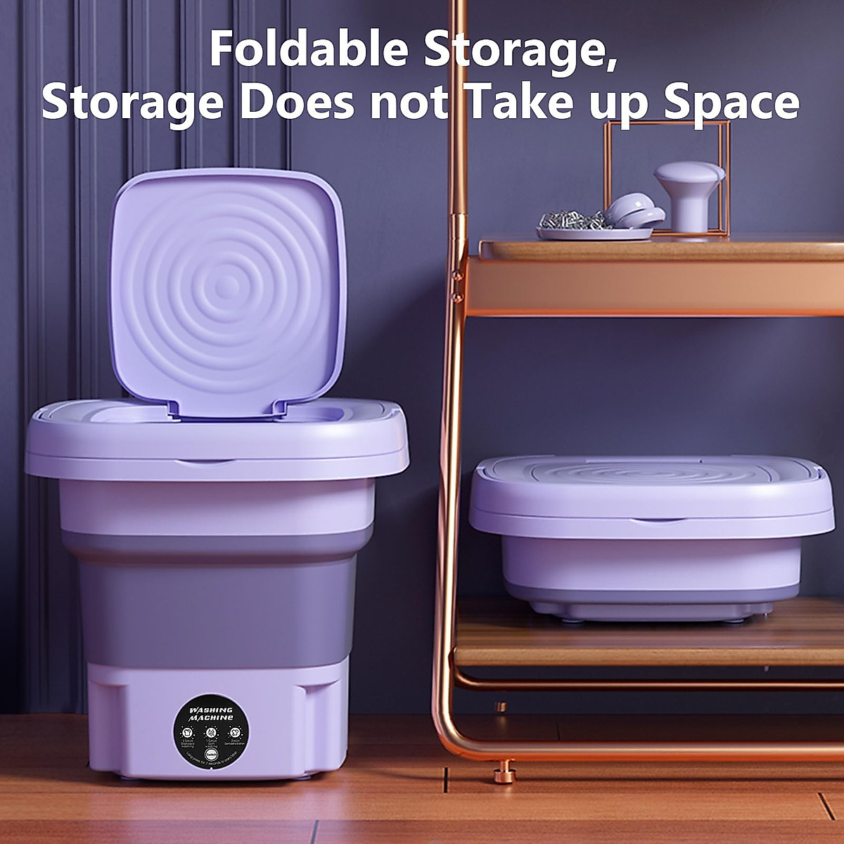 8L Portable Washing Machine, Foldable Mini Small Washing Machine for Socks, Underwear or Small Items for Apartment, Dorm, Camping, RV Travel laundry Purple