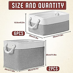 8 Pack Fabric Storage Baskets for Shelves Collapsible Storage Bins Decorative Baskets Empty Gift Foldable Cloth Baskets with Handles for Organizing Home Closet Towels Clothes, 2 Sizes (White, Gray)
