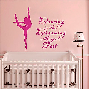 Girl Room Ballet Dancer Wall Decal Dancing is Like Dreaming with Your Feet Dance Wall Sticker Living Room Dance Room Mural Bedroom Wall Art Decor TM-79 (Blush Pink)