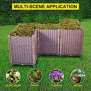 VEVOR Plastic Raised Garden Bed, 20.5" High Set of 5, Rattan Style Grow Planter Care Box Kit, Self-Watering Elevated for Herbs, Flowers, and Other Plants Indoor ot Outdoor, Brown