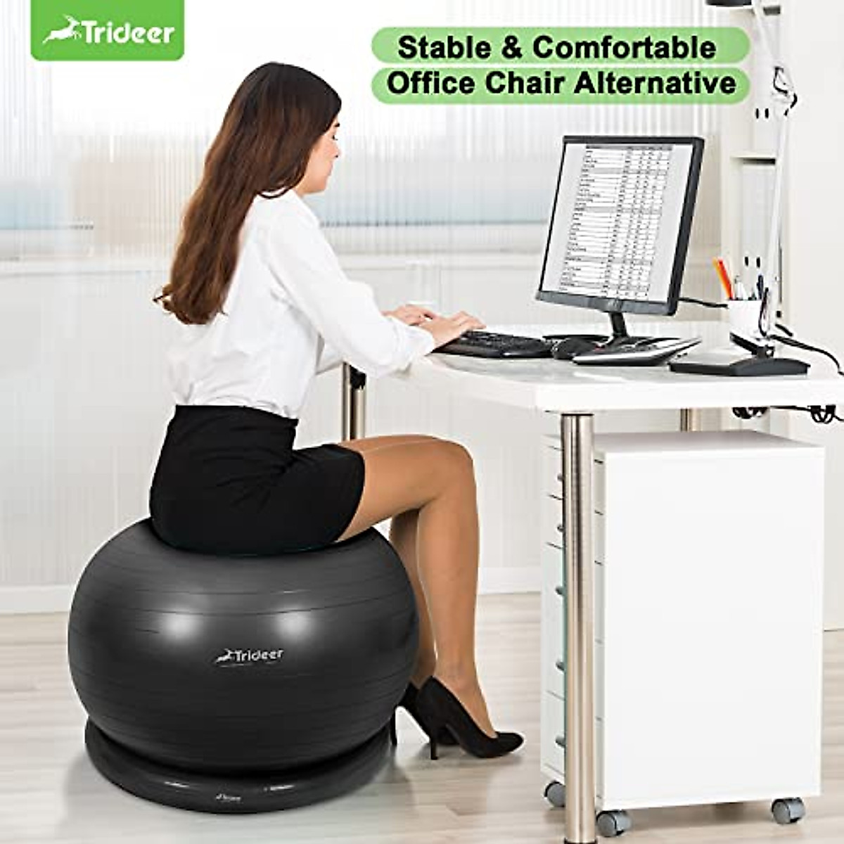 Trideer Ball Chair Yoga Ball Chair Exercise Ball Chair with Base for Home Office Desk, Stability Ball & Balance Ball Seat to Relieve Back Pain, Home Gym Workout Ball for Abs, Pregnancy Ball with Pump