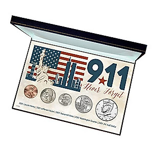 9-11 Never Forget Coin Collection in Display Box, September 11, 2001 Five Piece Coin Set