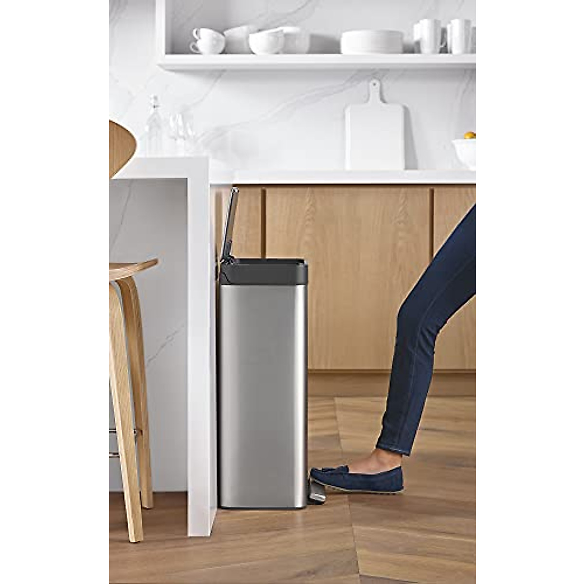 KOHLER 8 Gallon Tall Hands-Free Kitchen Step Can, Trash Can with Foot Pedal, Quiet-Close Lid, Stainless Steel, K-20941-ST