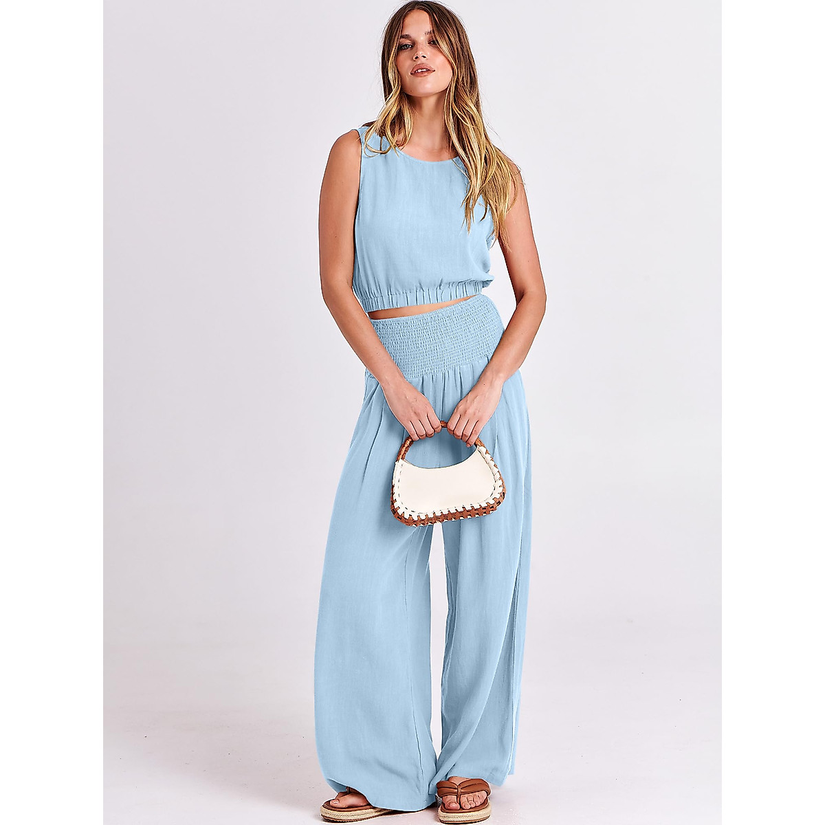 ANRABESS Women's 2 Piece Linen Lounge Set Casual Matching Pants Jumpsuit Summer Beach Travel Vacation Trendy Outfits X-Large