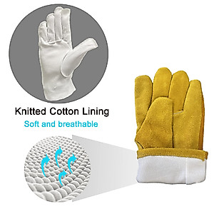 AOUCHI Leather Work Gardening Thorn Proof Glove with Cotton Lining for Wood Cutting/Construction/Truck Driving/Garden/Yard Working for Men and Women 1 Pair (L)