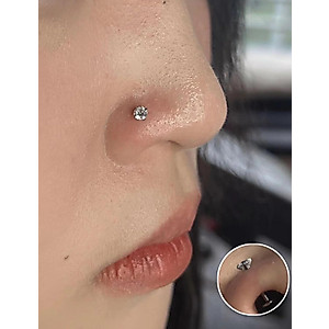 Cisyozi 20G Threadless Push in Nose Rings Stud Piercing Jewelry Women Stainless Surgical Steel Flat Back Nose Stud Tragus Helix Cartilage Earring Lip Labret Monroe Medusa Nose Ring Stud Piercings Men