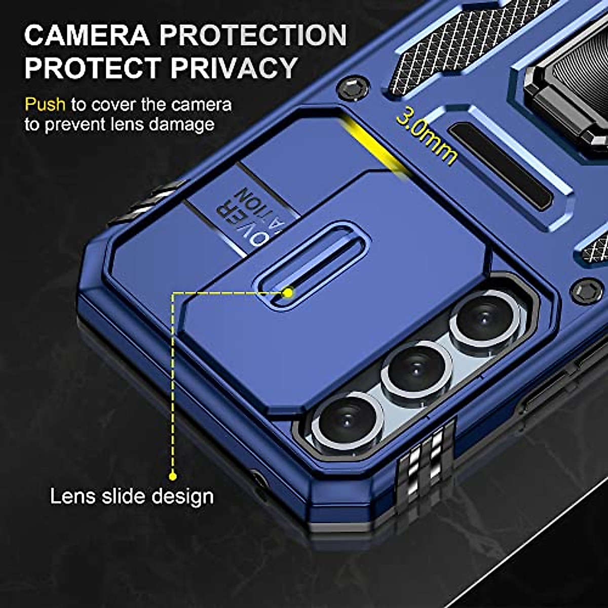 Zingcon Samsung Galaxy A34 5G Phone Case,Military-Grade Protective Cases,Delicate Camera Slide Cover with Magnetic Ring Kickstand-Blue