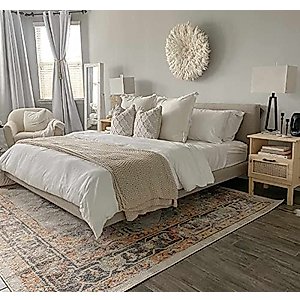 Hauteloom Hillcrest Persian Medallion Living Room Bedroom Area Rug - Traditional Oriental Bohemian Look - Vintage Distressed - Colorful - Brown, Beige, Orange, Blue - 7'10" x 10'3"