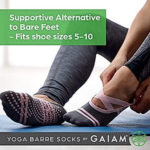 Gaiam Grippy Barre Socks for Extra Grip in Standard or Hot Yoga, Barre, Pilates, Ballet or at Home for Added Balance and Stability, Black/Grey
