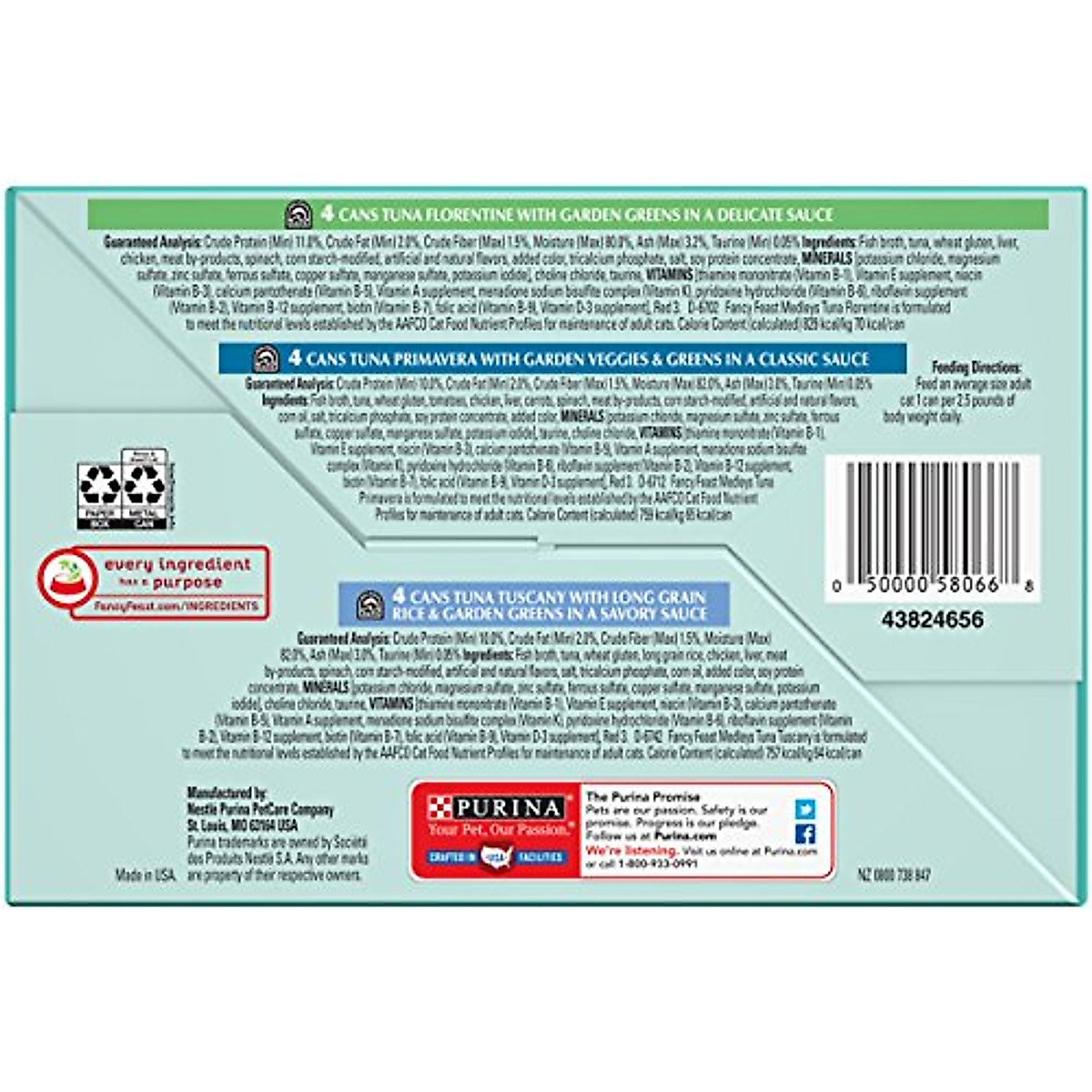 Purina Fancy Feast Wet Cat Food Variety Pack, Medleys Tuna Collection With Garden Greens in Sauce - (12) 3 oz. Cans