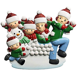 Personalized Snowball Fight Family Christmas Tree Ornament Present Gift for Free Personalized (Family of 5)