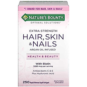 Nature's Bounty Hair Skin and Nails 5000 mcg of Biotin - 250 Coated Tablets Extra Strength (Four Bottles each of 250 Softgels) 1 4.0 Count