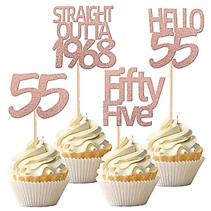 36PCS 60th Birthday Cupcake Toppers Glitter Sixty Hello 60 Straight Outta 1963 Cupcake Picks for Cheers to 60 Birthday Wedding Anniversary Party Cake Decoration Supplies Rose Gold