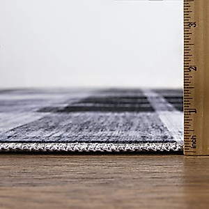 Abani 5' x 8' Rectangular Area Rugs - Cream Grey Farmhouse Plaid Polypropylene, Non-Shedding and Stain Resistant Machine Washable Large Rugs