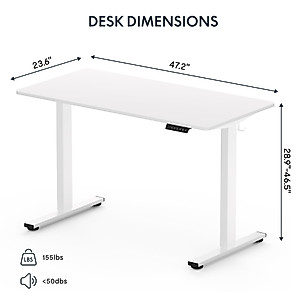 FLEXISPOT EN1 One-Piece Standing Desk 48 x 24 Inches Height Adjustable Desk Electric Sit Stand Up Desk Home Office Desks Computer Workstation (White Frame + White Desktop)