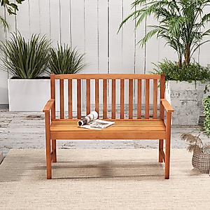 Giantex Outdoor Bench, Wood Patio Bench with Cozy Armrests & Backrest, Slatted Sitting Area, Eucalyptus Wood Frame, 2-Person Loveseat for Park, Porch, Yard, 800 lbs Max Load, Garden Bench (Eucalyptus)