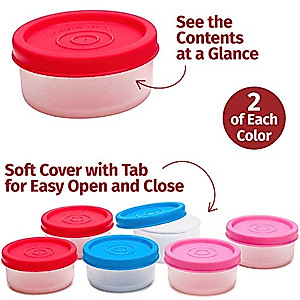 Condiment Cups Containers with Lids- 6 pk. 1.3 oz.Salad Dressing Container to go Small Food Storage Containers with Lids- Sauce Cups Leak proof Reusable Plastic BPA free for Lunch Box Picnic Travel