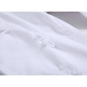 Boy's White Slim Fit Skinny Jeans Ripped Elastic Waist Pants with Zipper for Kids,White,14 Slim