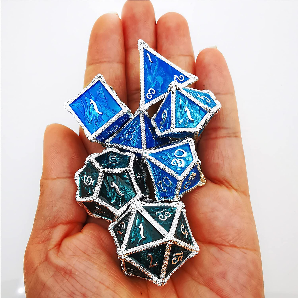 MJDICEOK Color Changing dice Metal Dragons dice DND dice Set D&D dice Set Role Playing dice Apply to Dungeons and Dragons (Black to Blue)