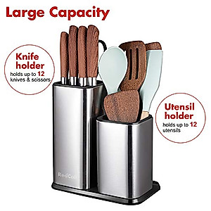 RedCall Universal Knife Block Without Knives,Modern Knife Utensil Holder for Countertop,Stainless Steel Knife Holder for Kitchen Counter,Edge-Protect Knife Storage Organizer (Stainless Steel (Silver))