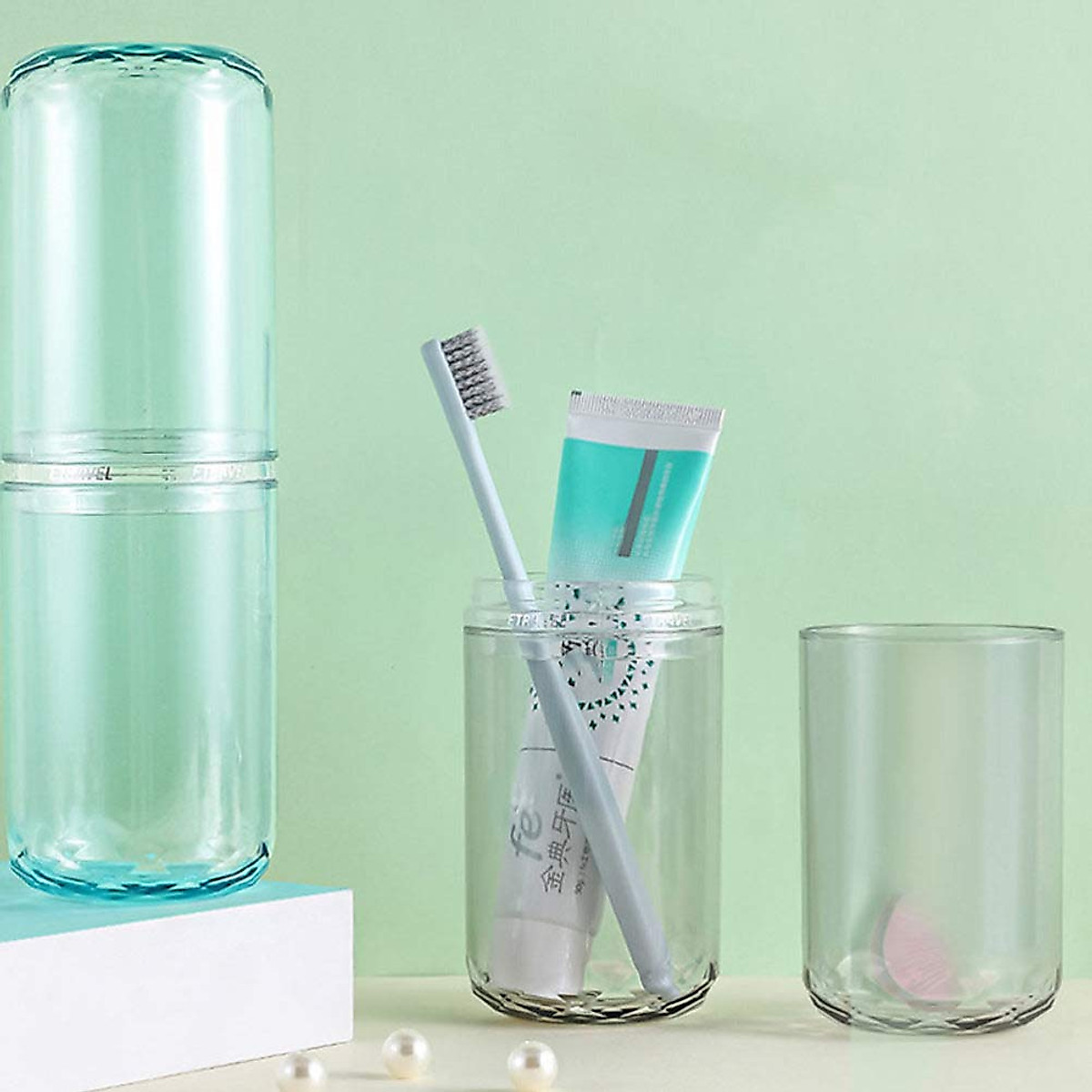 DOITOOL Travel Toothbrush Case Clear Plastic Toothbrush Toothpaste Holder Container Portable Toothbrush Cup Organizer Travel Washing Cup for Camping Travel Business Blue