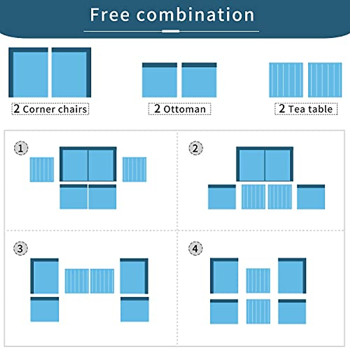SIYAHOME Conversation 6-Piece Outdoor Furniture, PE Rattan Sectional Sofa Set with 2 Tea Tables for Poolside, Garden, Deck, Wicker Cushion, Brown + Beige