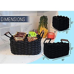Nat & Jules Thick Woven 12 x 10 Polyester Knit Nesting Baskets Set of 3 - Organize Your Home Linen Closet, Storage Shelves, Bathroom Cabinets or Living Room in Style, Black
