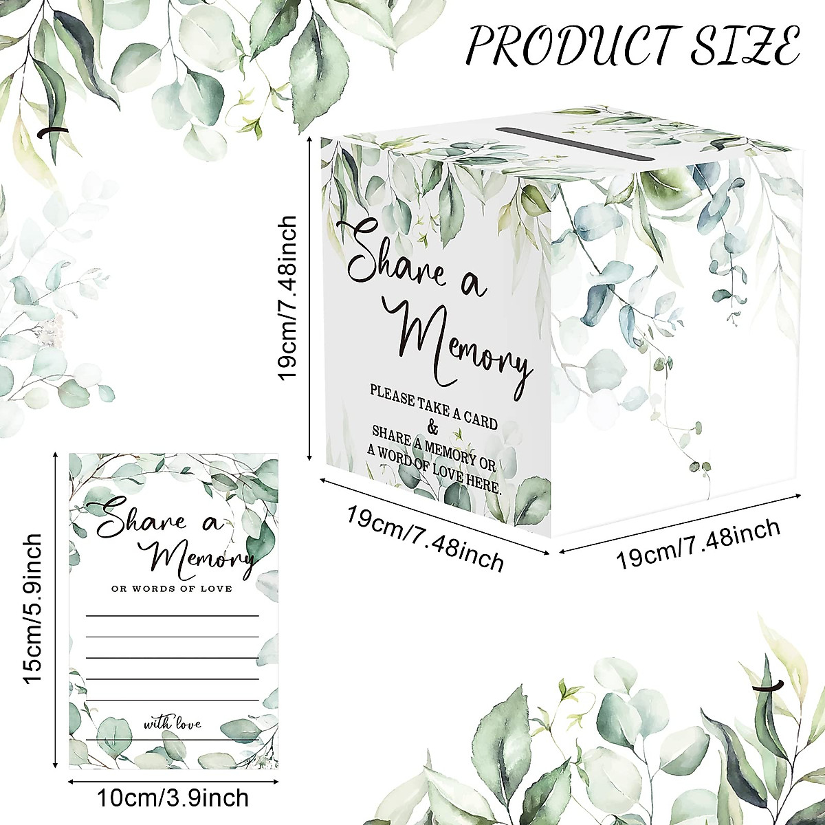 Pajean 50 Pcs Greenery Share a Memory Cards for Collections of Life, Memory Cards Box Guest Card Ideas for Funeral Graduation Wedding Bridal Shower Birthday Anniversary Retirement (Classic Style)